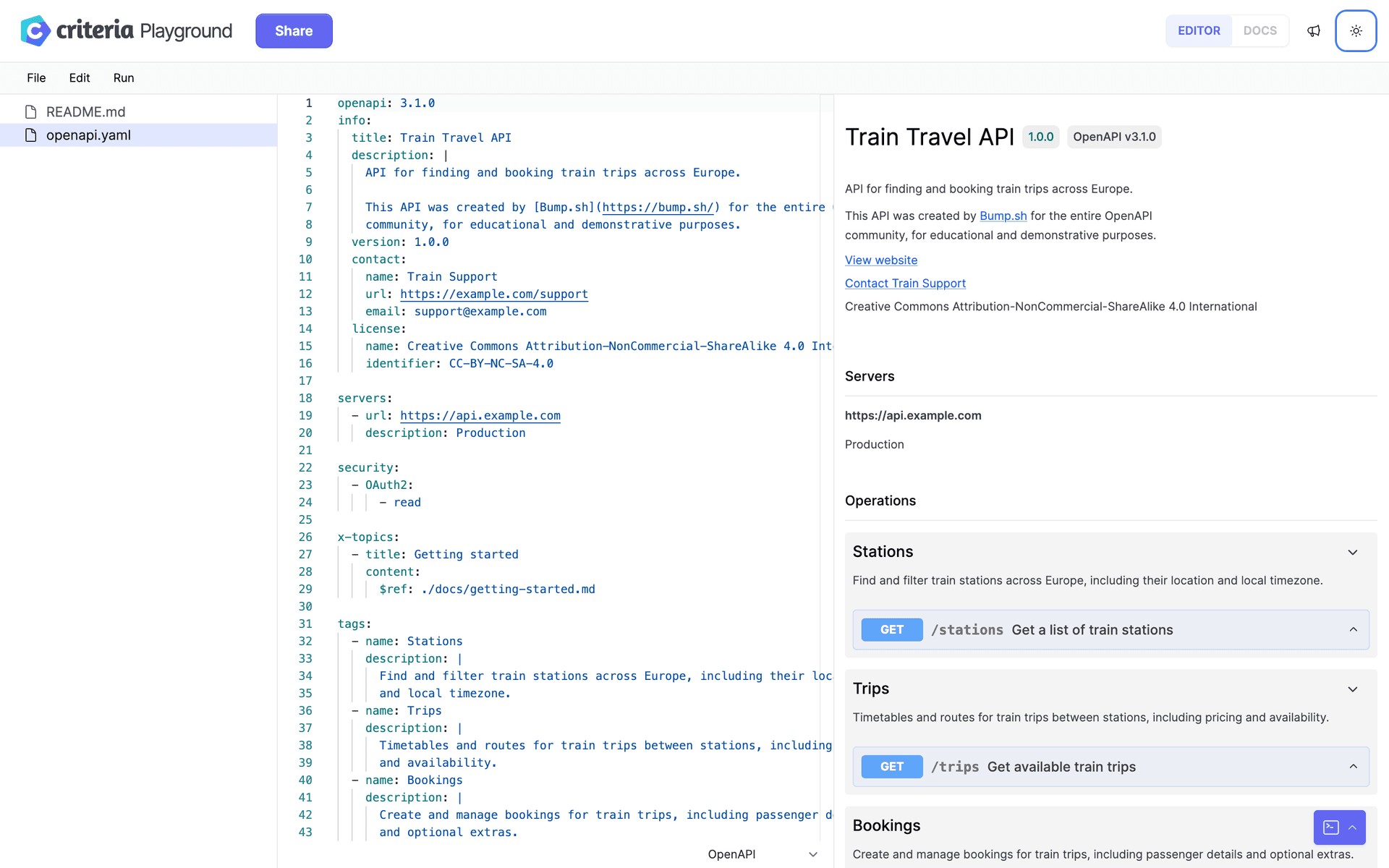 Criteria Playground — Online OpenAPI Editor.